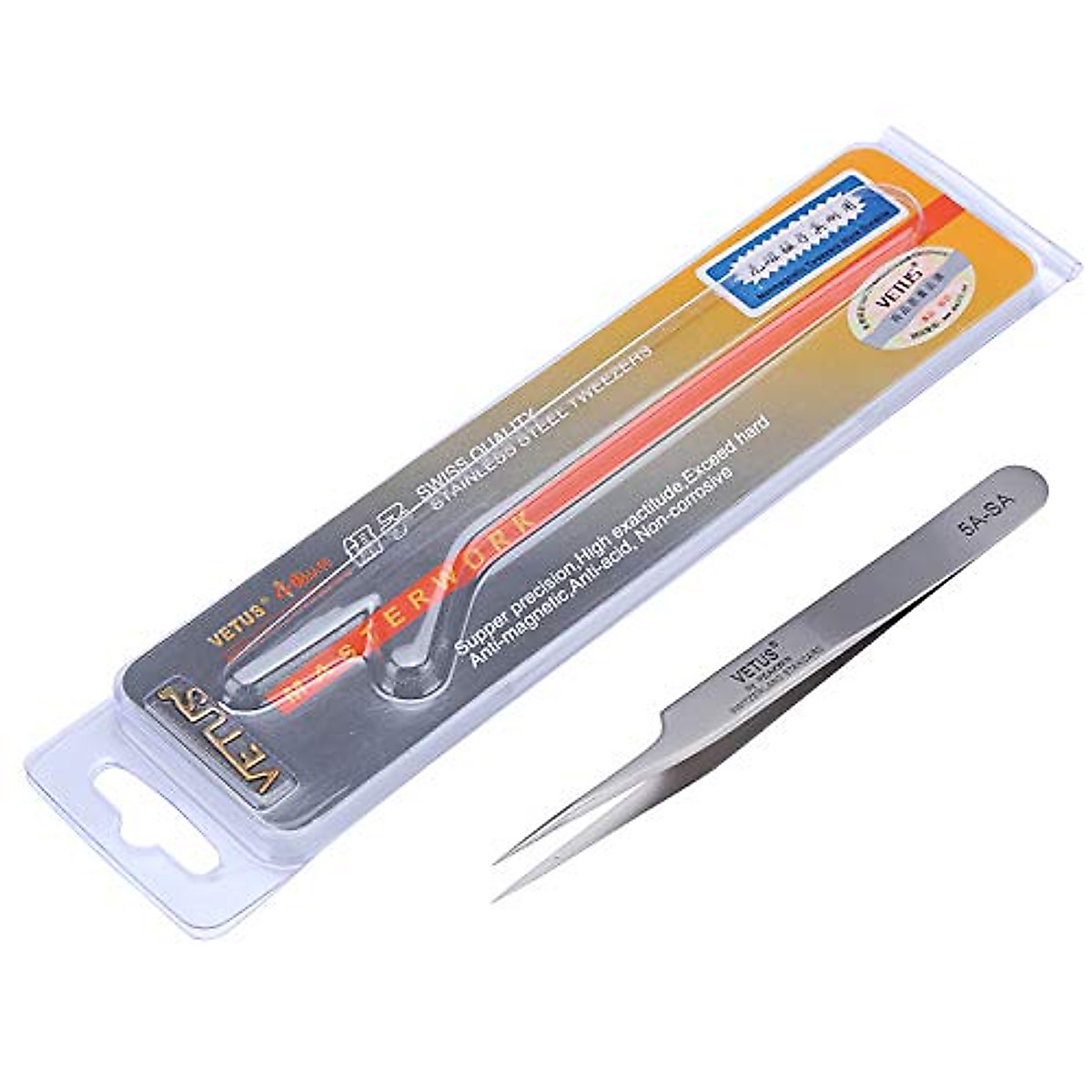 Vetus Tweezer Stainless Steel Non-magnetic Curved Pointed Tip Precision Eyelash Eyebrow Extensions Lashing Tool (5a-sa)