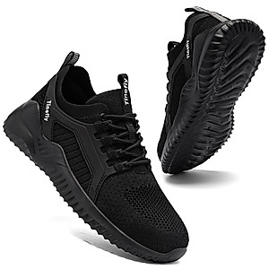 Tinefiy Steel Toe Shoes for Women Work Sneakers Lightweight Comfortable Safety Toe Slip On Puncture Proof Footwear Indestructible Shoe Size 9