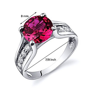 Solitaire Style 2.50 carats Cubic zirconia Ruby Ring in Sterling Silver Rhodium Finish Size 9, Available in Sizes 5 thru 9