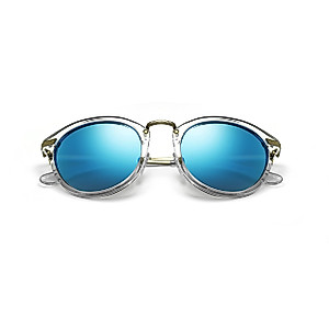 Revo Sunglasses Quinn: Women's Polarized Crystal Glass Lens with Round Frame, Crystal Frame with Revo H2O Blue Lens