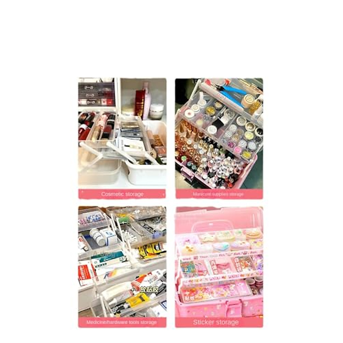 EDNEY 3-Layers Plastic Portable Storage Box,Household Plastic Craft Supply Box with Handle,Perfect for Home Office (Matcha Green Three Layer Transfer Box)