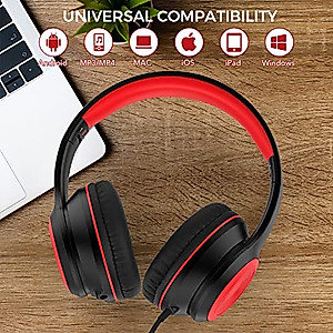 RORSOU K9 Kids Headphones with Microphone, Folding Stereo Bass Headset with 1.5M No-Tangle Cord for Children/Teens/School/Adults, Portable Wired Headphones for Smartphone Tablet Computer MP3/4 (Black)