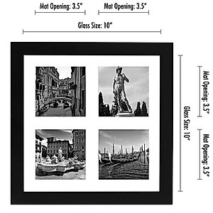 Americanflat 10x10 Collage Picture Frame in Black - Displays Four 4x4 Frame Openings - Engineered Wood Square Picture Frame with Shatter Resistant Glass, and Includes Hanging Hardware for Wall, 4 Count (Pack of 1)