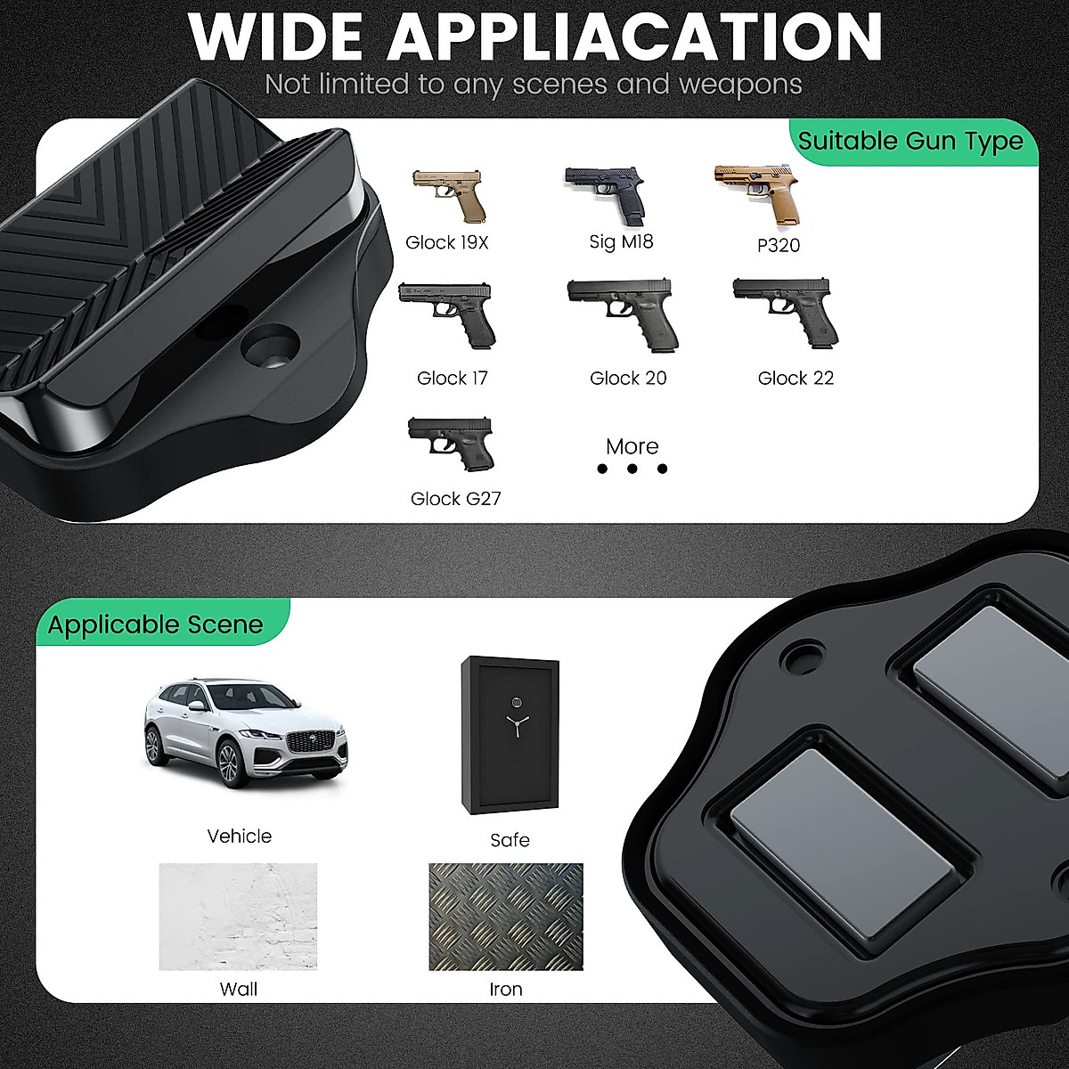 DINGDOON Double-Sided Gun Magnet Mount, Nondestructive Installation Magnetic Handgun Holster in Vehicle, Car, Cashier, Safe, Tactical Pistol Holder for Concealment Compatible with Revolver