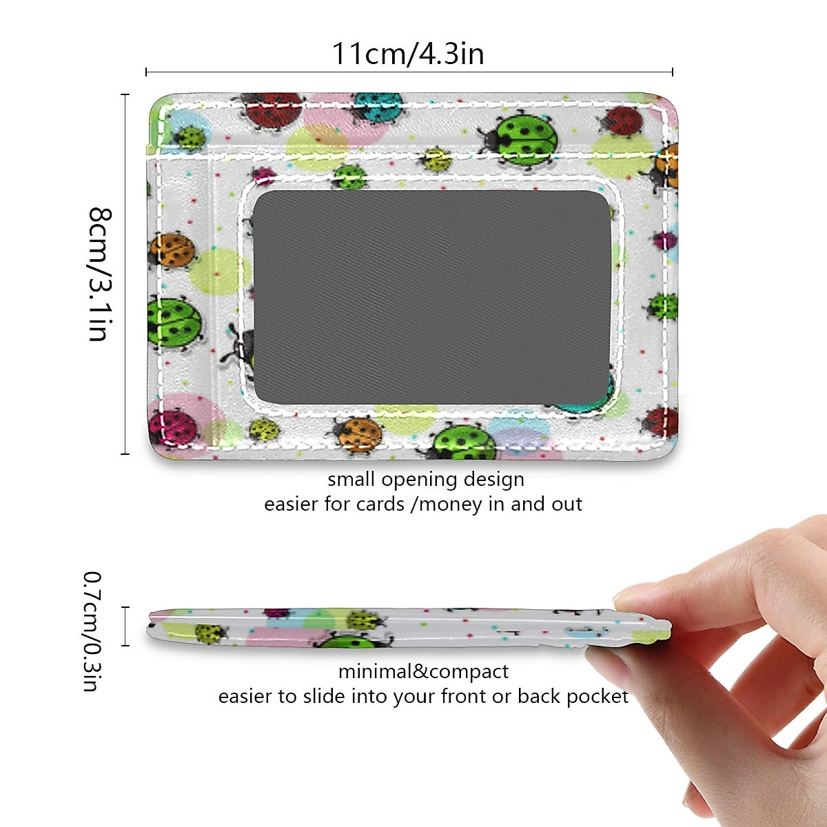 susiyo Colorful Ladybugs Slim Minimalist Wallets Rfid Blocking Card Wallets PU Leather Front Pocket Wallets for Men and Women