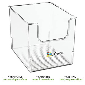 mDesign Deep Plastic Home Storage Organizer Bin - Container for Nursery, Kids Bedroom, Toy or Playroom - Open Front Design - 8 Bins + 24 Labels - Clear