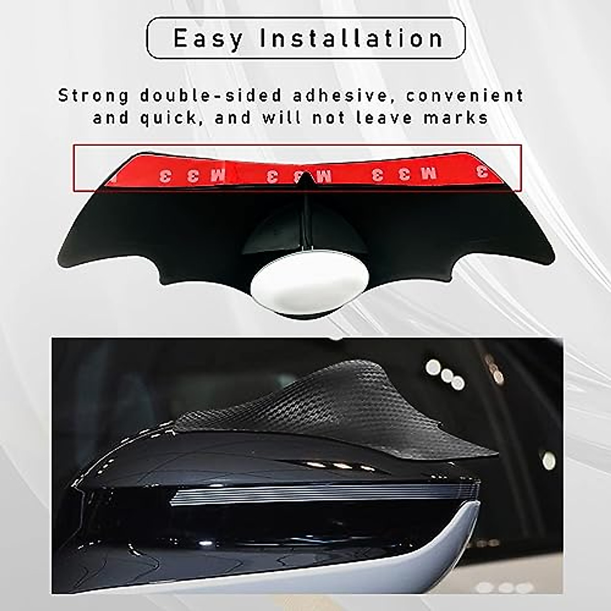Kewucn 2PCS Bat Shaped Car Mirror Blind Spot Mirror Rain Cover, Carbon Fiber Rear View Side Mirror Rain Eyebrow, Universal 2 In 1 Functional Mirror Rain Protector for Car SUV Truck (Black)