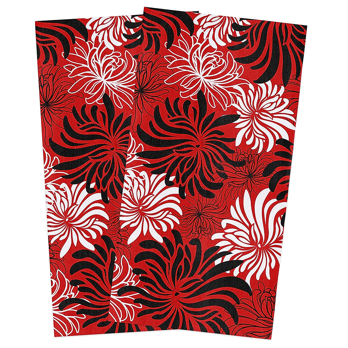Kitchen Towels Set Black White Chrysanthemums Tea Towel Microfiber Absorbent Washable Flower Petals Red 2 Pack 18x28 Inches Absorbent Soft Cotton Dish Cloths Bar Towels & Tea Towels