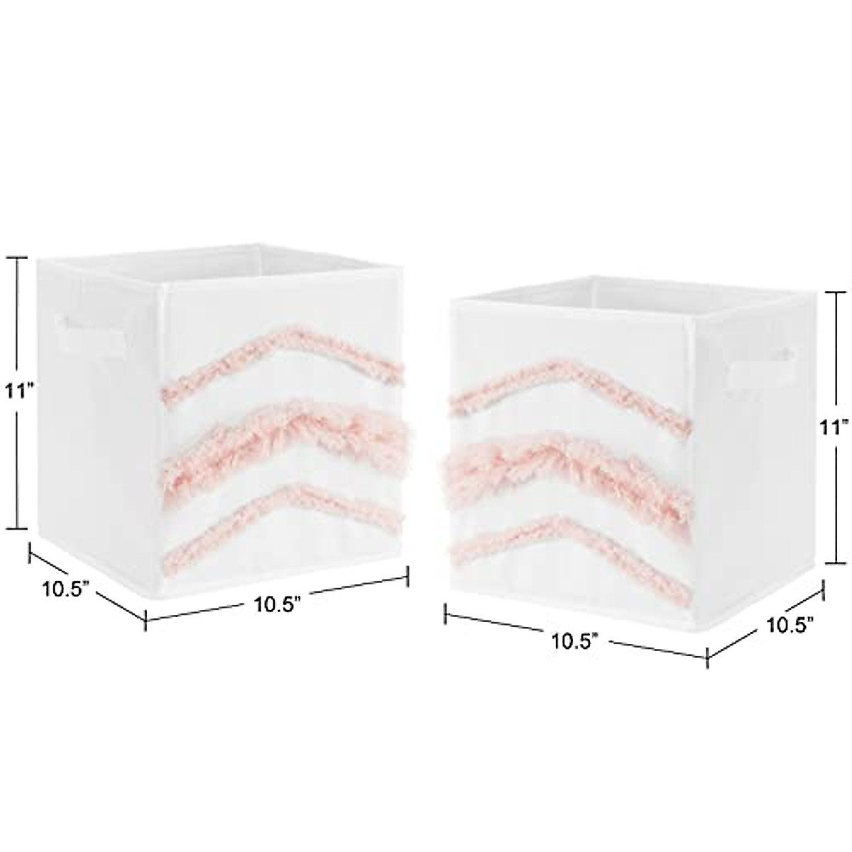 Sweet Jojo Designs Boho Bohemian Foldable Fabric Storage Cube Bins Boxes Organizer Toys Kids Baby Children - Set of 2 - Blush Pink White Farmhouse Shabby Chic Designer Modern Minimalist Tufted