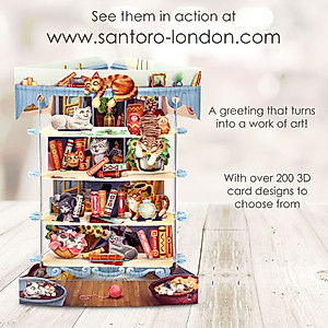 Santoro Swing Card, 3D Pop Up Greeting Card - Cats In The Library - For Her, For Mum, Cat Lover, Birthday, Mothers Day