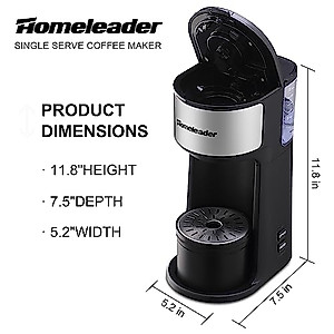 Homeleader Single Serve Coffer Maker for K-Cup and Ground Coffee, Coffee Machine with Self-Cleaning Function,6 to14oz Brew Sizes,Black