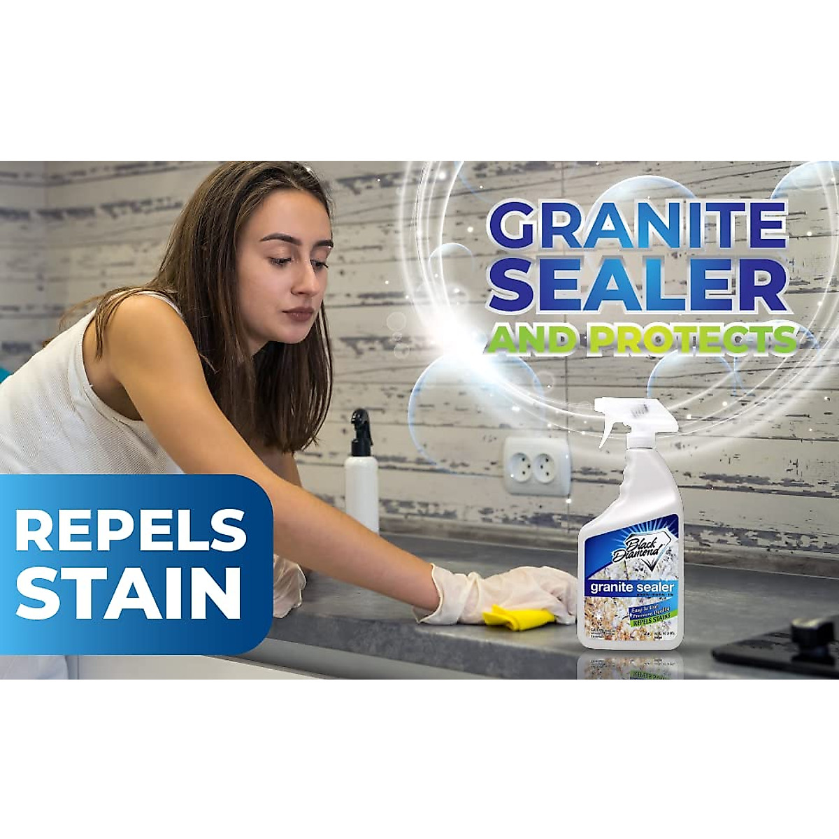 Black Diamond Stoneworks GRANITE PLUS! 2 in 1 Cleaner & Sealer for Granite, Marble (1-G,1-QT) Granite Sealer: Seals and Protects, Granite, Marble. 1-QT