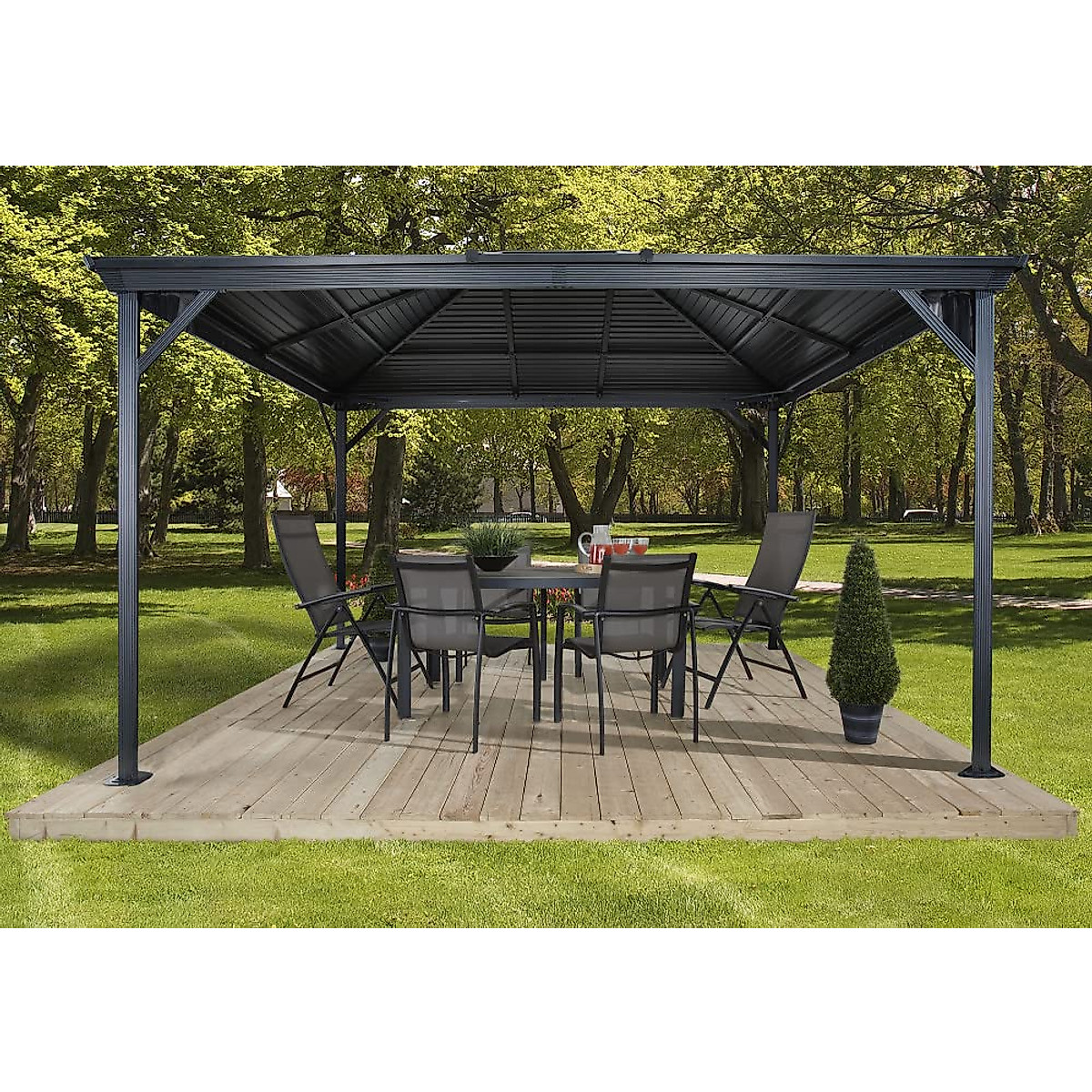 Sojag 10' x 12' Ventura Hardtop Gazebo Outdoor Weather-Resistant Aluminum Frame Sun Shelter Dark Grey