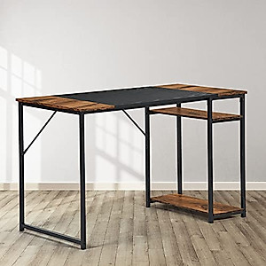 FurnitureR 55 inch Study Writing Table with Storage Shelves Space Saving for Home Office, Modern Style PC Metal Frame Computer Desk, Black&Brown