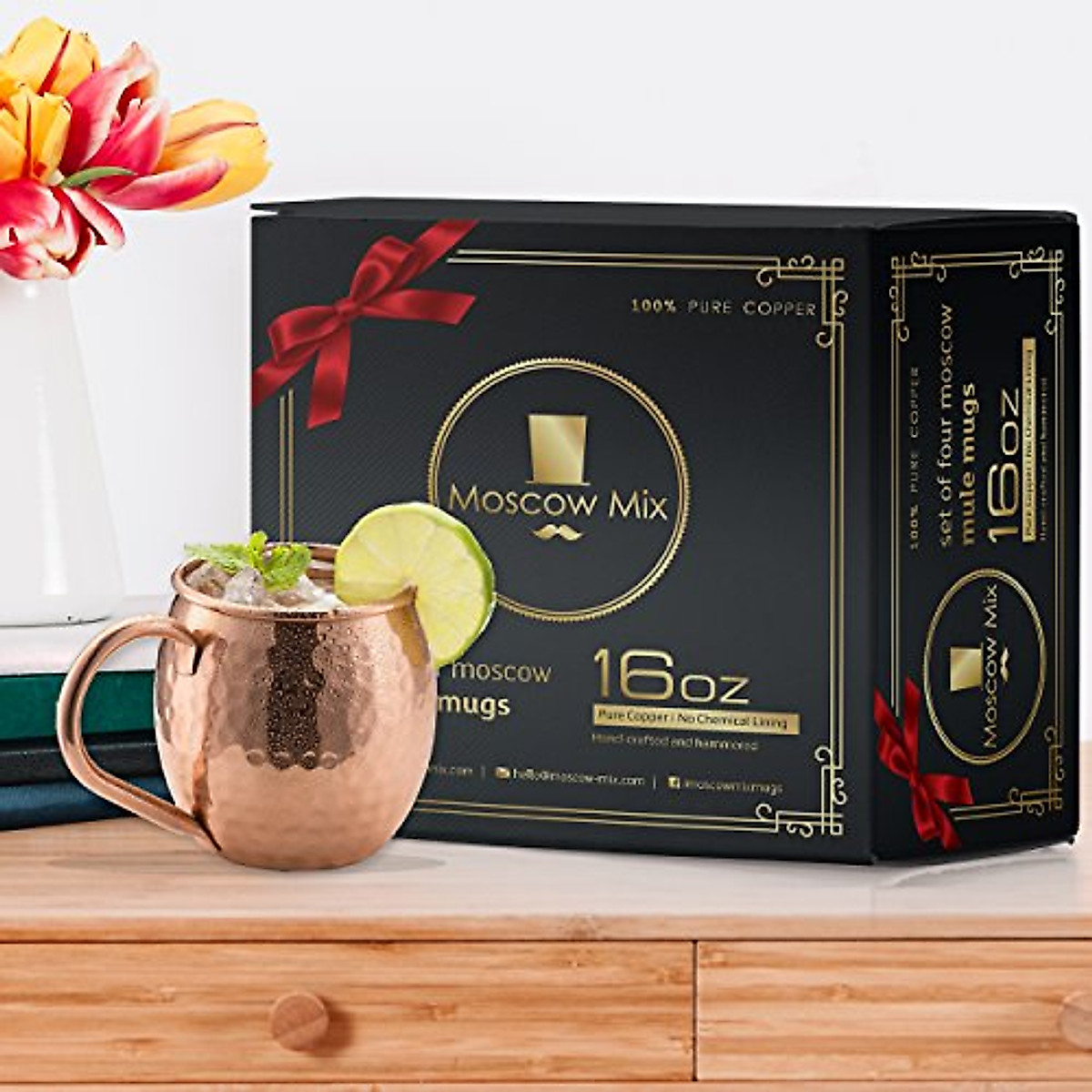 Moscow-Mix Moscow Mule Mugs Large 16 oz - 100% Pure Copper Cups Authentic Hammered Style with Classic Handle - Moscow Mule Cups Set of 4 - Mule Mugs Perfect for Party Drinking and Gift