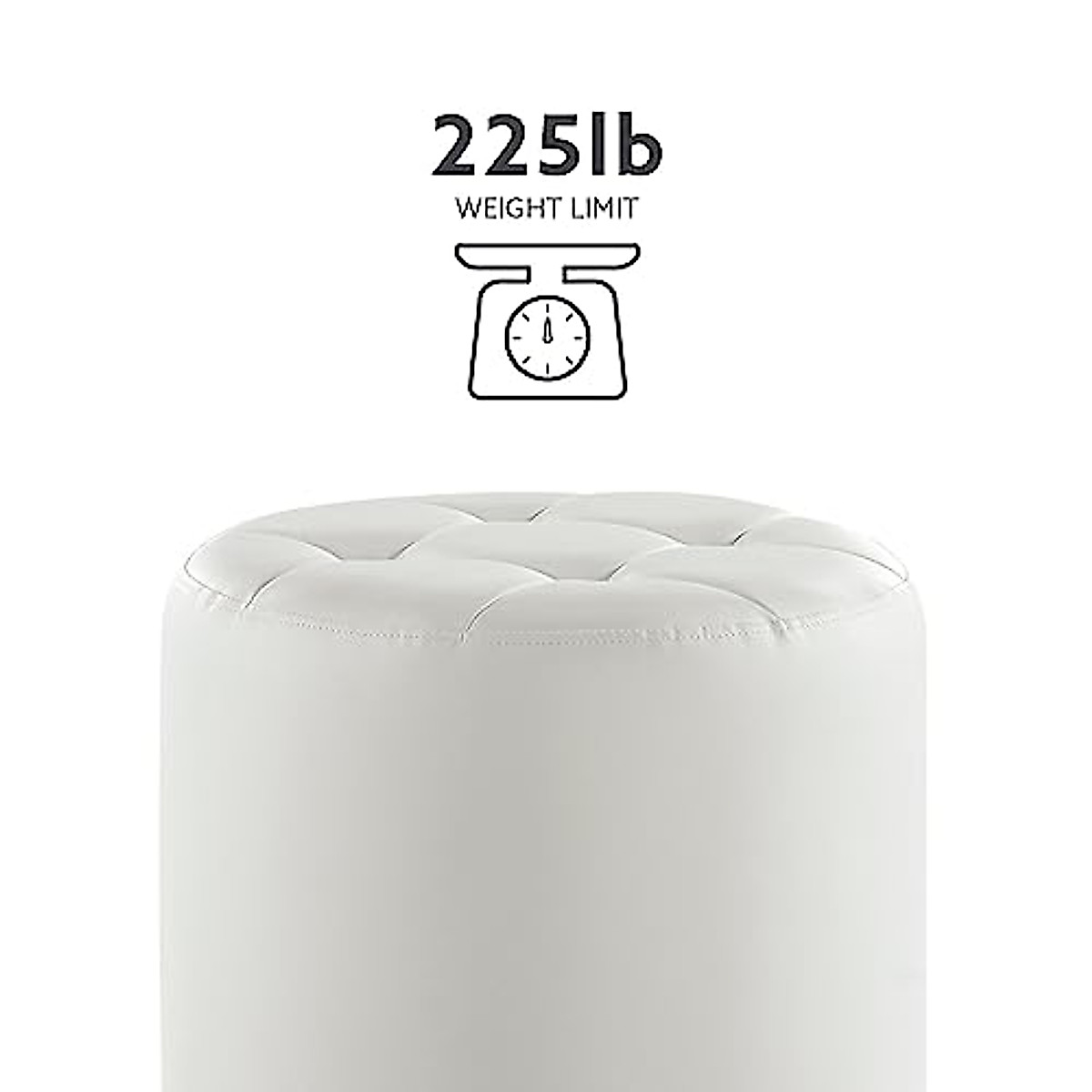 Linon White Sikes Faux Leather Tufted Swivel Ottoman with Chrome Base