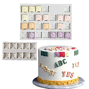 Letter Molds for Chocolate, 4 Pack Number Alphabet Silicone Fondant Molds for Baby Shower Cake Decorating Birthday Cupcake Toppers Candy