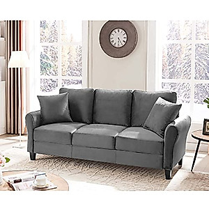 Homtique 3 Seater Couch for Living Room,78 Inches Width Modern Velvet Sofa Comfy Upholstered Couches with 2 Pillows for Office Apartment Bedroom Small Space (Grey)