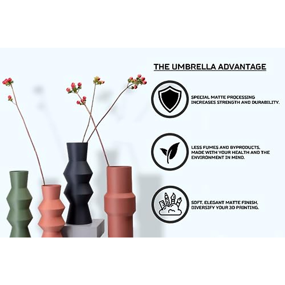 Umbrella Innovations PLA Filament, 1.75mm +/- 0.03, 1 KG, 3D Printing Filament (Black)