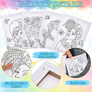 12 Pcs Pre Drawn Outline Canvas 10 x 8 Inch, Pre Drawn Stretched Canvas Painting Boards for Painting Art Party Favor for Adult Student Kids DIY Painting (African Queen)