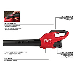 Milwaukee Electric Tools M18 Fuel 120 MPH 450 CFM 18-Volt Lithium-Ion Brushless Cordless Handheld Blower (Tool-Only) + Accessories