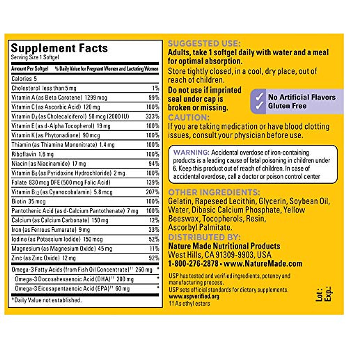 Nature Made Postnatal Multivitamin + DHA 200 mg, 60 Softgels, to Support Nursing Moms & Babies During Breastfeeding, Postnatal Vitamins & Nutrients Include Iron, Vitamin D3, Calcium, Iodine