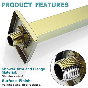 BESTILL 12 Inch Matte Black Ceiling Mount Shower Arm and Flange, Square