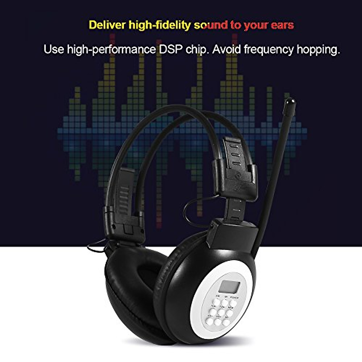 Over Ear Foldable Wireless / Wired Headphone with LCD Display, FM Radio, 10 Radio Stations, Noise Cancelling HiFi Headset