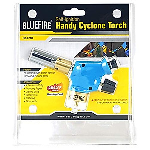 BLUEFIRE Handy Cyclone Torch Head Only Push Button Trigger Start Nozzle Torch Fuel by Propane MAPP MAP PRO Gas Cylinder Welding Soldering Brazing Cooking Glass Beads DIY