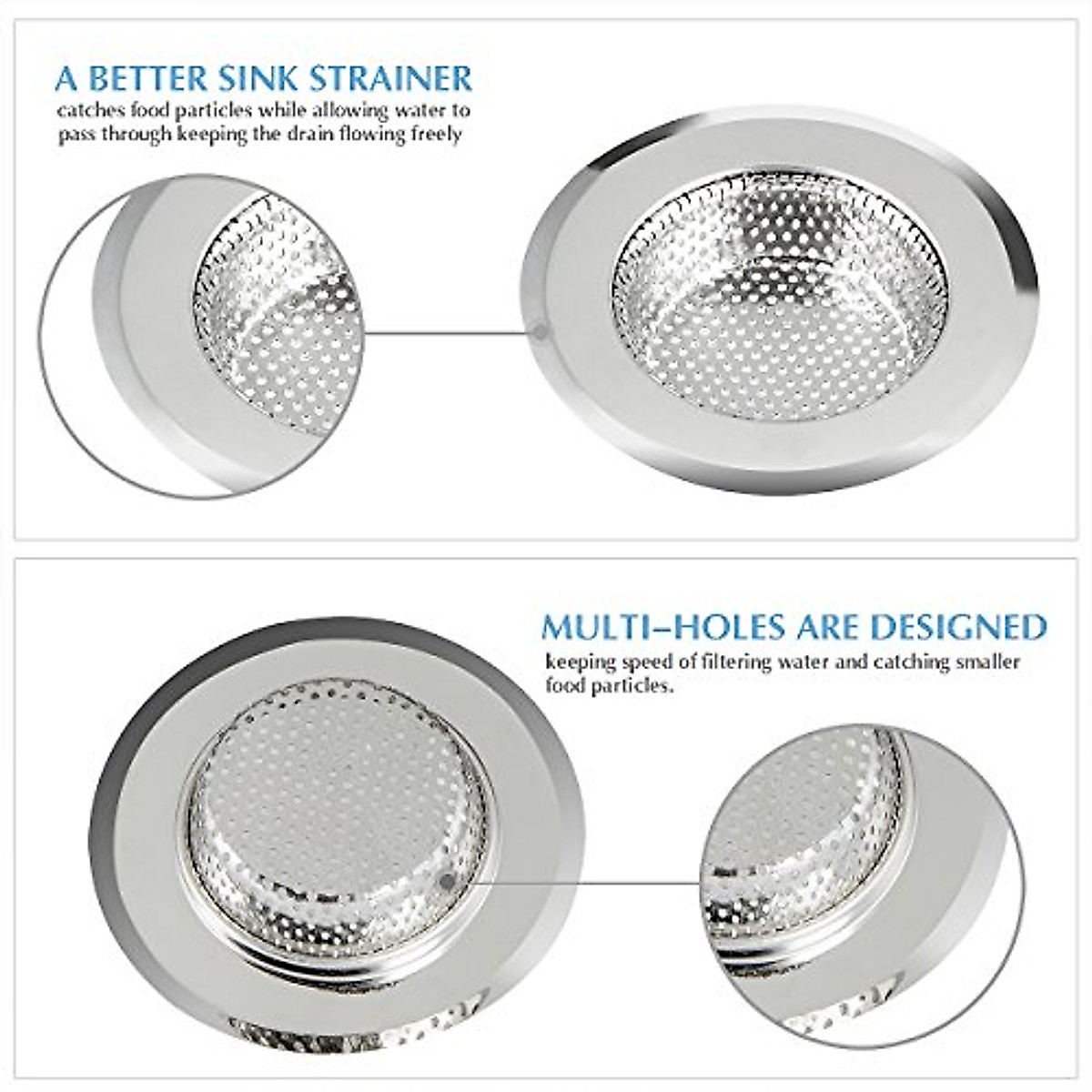 LARNACA 2PCS Kitchen Sink Drain Strainer, Premium Stainless Steel, Large Wide Rim 4.33" Diameter, Simplest of Drain and Strainers
