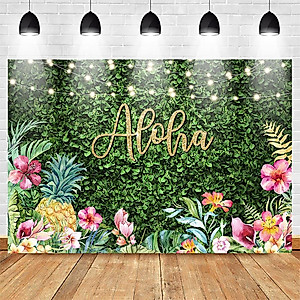 Avezano Aloha Backdrop Luau Birthday Party Backdrop Tropical Hawaiian Baby Shower Party Banner Decoration Glitter Lights Green Grass Pineapple Background for Photography Photo Booth Banner
