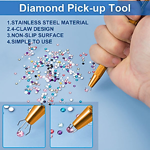 ANCIRS 3 Pack Stainless Steel 4-Claw Pick up Tool for Small Parts Pickup, 4 Prongs Grabber for Tiny Objects in Home, Office - IC Chip, Electronic Components, Nails Clamping- Gold & Silver & Blue