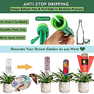 ForarTronics Plant Watering Spikes|4Pcs Drip Rate Controllable Self Watering Spikes with Dual Caliber Adapter and 500ml Mouth-Matched Bottle, Plant Nanny Water Dripper for Outdoor Indoor Plants,Green