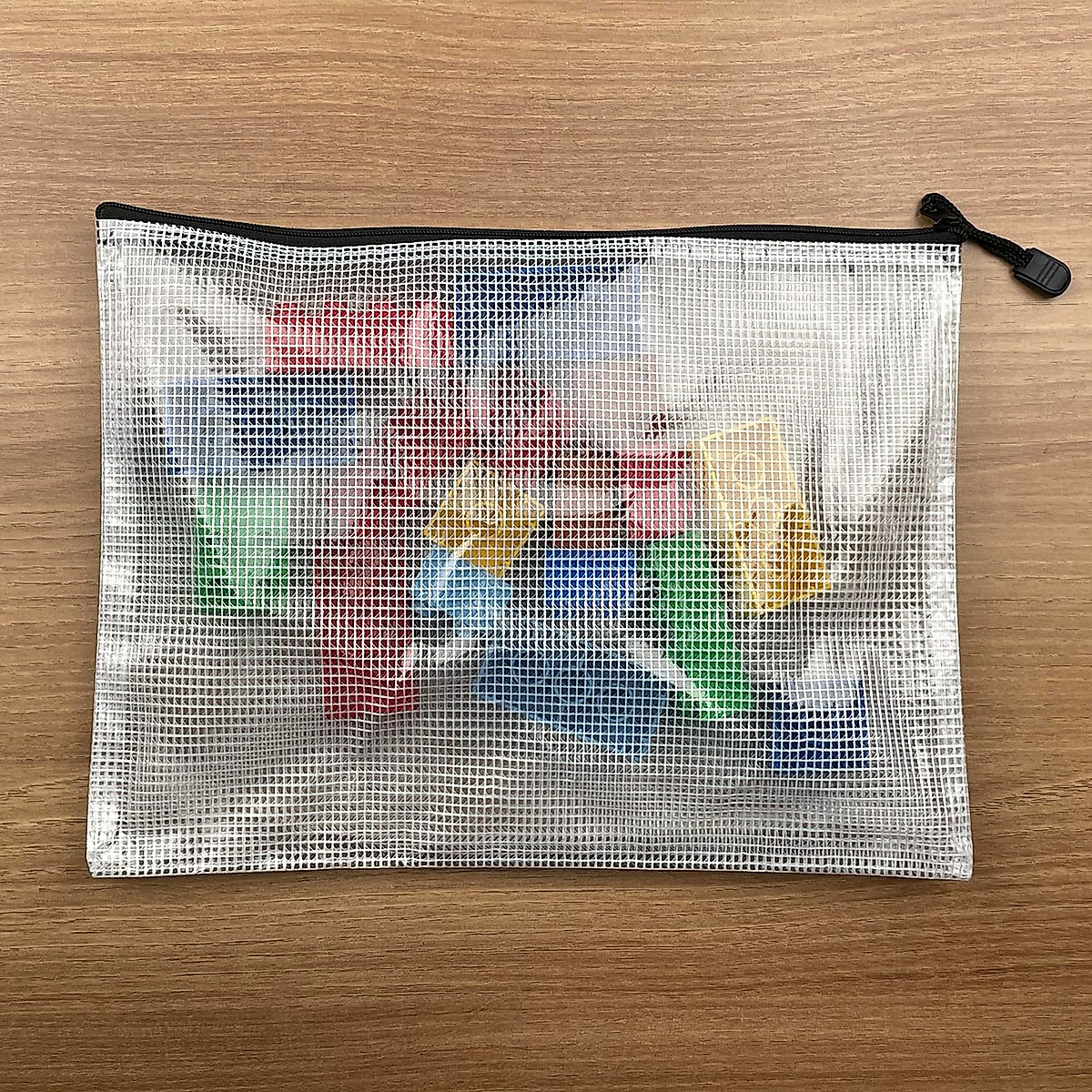 Oaimyy-Plastic Mesh Zipper Pouch Document Folders Bag Zipper Zip File Folders for Office Supplies, Travel,Organizing Storage (9"x 12", Multicolored)