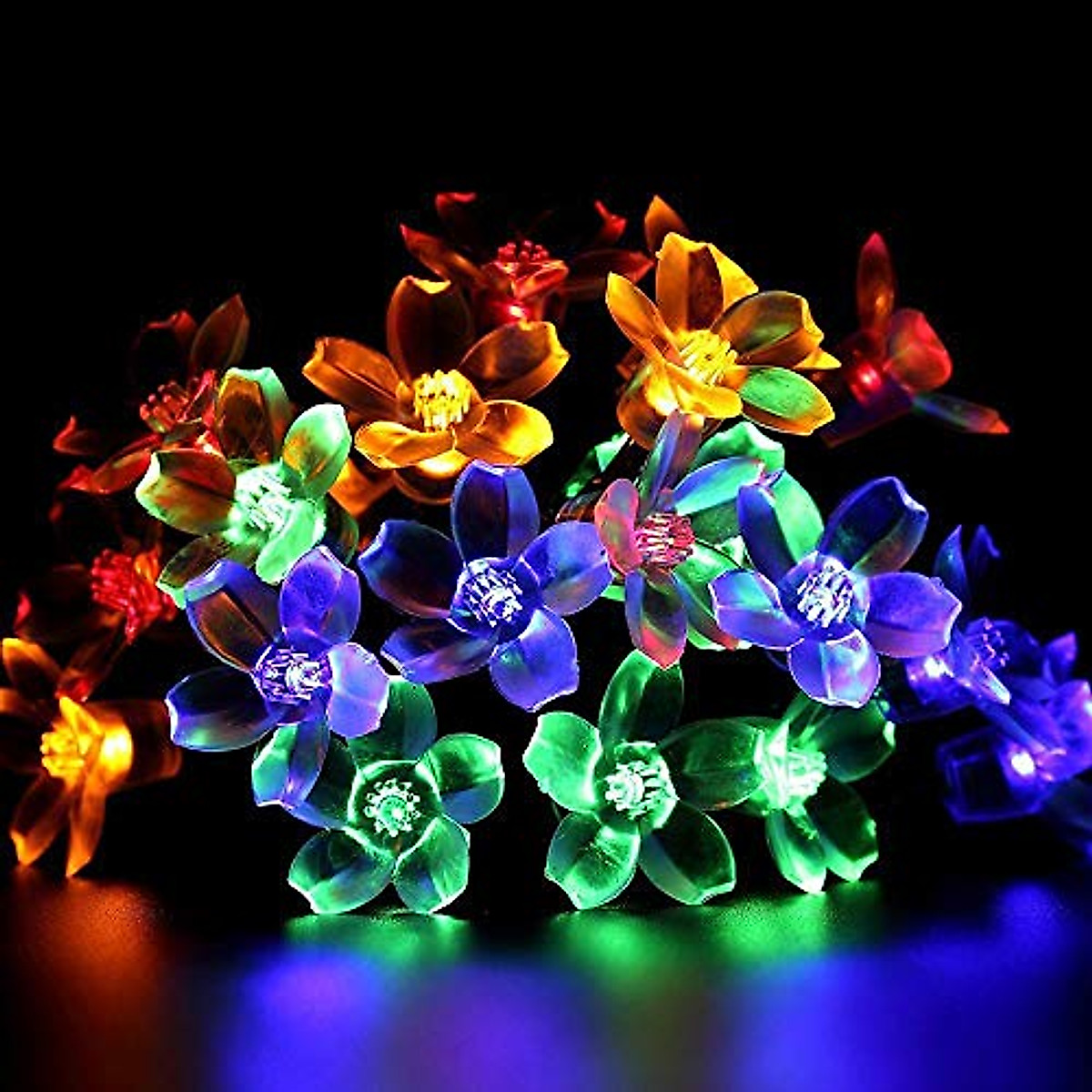 Venhoy String Lights Sakura Shape Color Solar 50LED Light String, Solar String Lights, Curtain Light, Fairy String Light, Starry String Lights, Garden, Patio, Home, Wedding, Party, Christmas