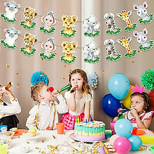 2Pcs Safari Animals Baby Shower Banner, Jungle Baby Shower Decorations, Wild One Birthday Party Decorations for Boys Kids, Double Sided Safari Jungle Themed Birthday Party Supplies