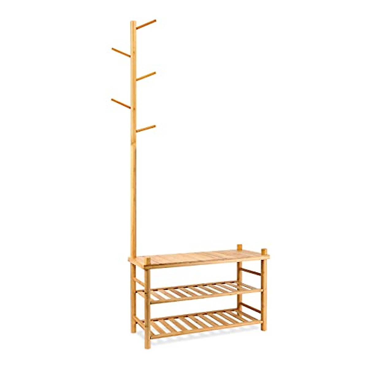 ZYBT Shoe Rack, Entryway Bench with Coat Rack, Hall Tree, 3 in 1 Design Bamboo Shoe Rack for Entryway, Multifunctional Shoe Bench, Free Standing Shoe Racks Shelf for Hallway Bedroom