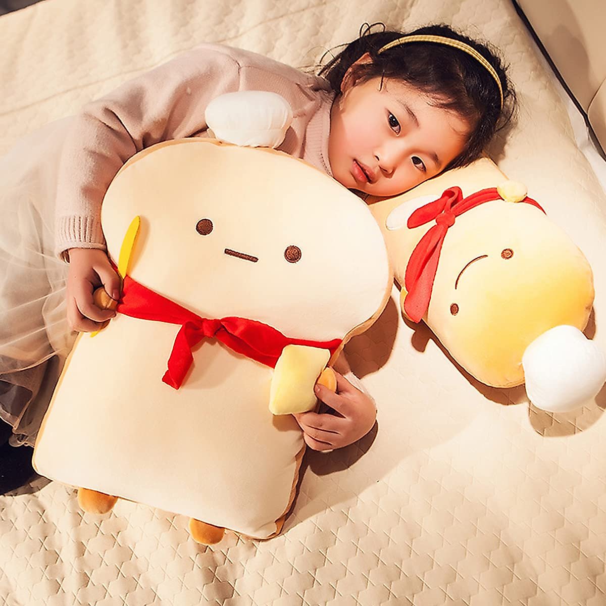MDXMY 20.8'' French Baguette Plush Pillow Funny Food Bread Plushie Soft Hugging Pillow with Red Scarf (Baguette)