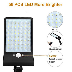 Auzev Remote Solar Lights Outdoor 4 Pack 56 Led Street lamp Motion Sensor 180° Adjustable Bracket Security Night Street Light 3 Lighting Modes for Deck Road Patio Courtyard Garden Park