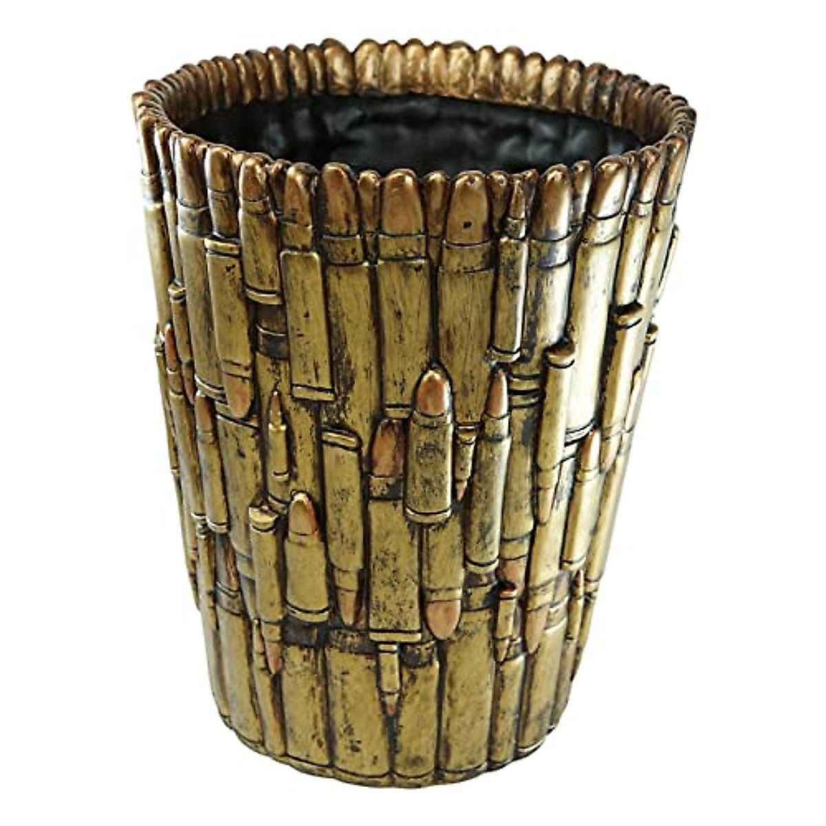 Ebros Gift Rustic Western Military Style Spherical Rifle Ammo Rounds Shells Gold Tone Bullets Bathroom Accessory (Dry Waste Basket Trash Bin)