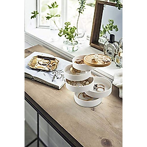 Yamazaki Box Home Stacked Accessory Trays with Wooden Lid | Plastic | Jewelry Organizer, One Size, White