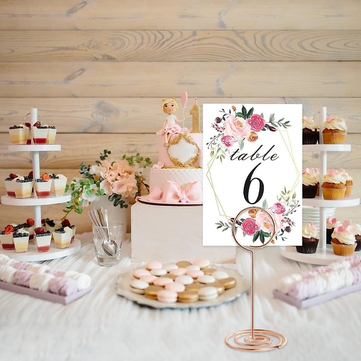 26 PCS Table Number Holder - Table Card Holder Stand Wire Photo Holder with 26 Pcs Floral Table Number Cards, Place Card Holder Stand for Weddings Party Office Paper Memo Menu Note Clips