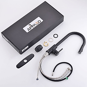 APPASO Black Kitchen Faucet, Modern Kitchen Faucet with Pull Down Sprayer Matte Black, Single-Handle High Arc Gooseneck Modern Kitchen Sink Faucet with Deck Plate