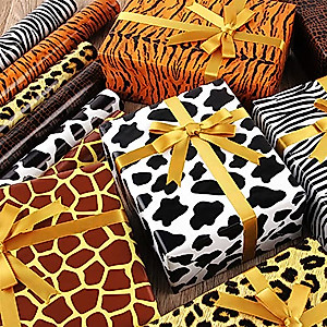 hriaitui 6 Pack Birthday Gift Wrapping Paper Sheet Folded Flat Leopard Animal Prints Pattern Traditional Gift Box Wrap for Graduation Birthday 70 X 50cm