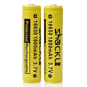 funkawa (2- Pack) Shockli 16650 1800mAh Rechargeable 3.7V Batteries[ Replacement for 2 x CR123 ] - Protected Battery