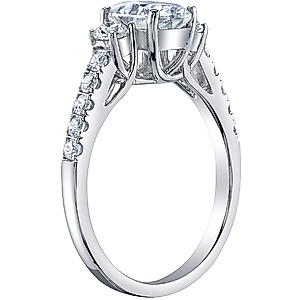 PEORA Moissanite Oval Cut Engagement Ring and Wedding Band Bridal Set in Sterling Silver, 1.50 Carat Center, DE Color, VVS Clarity, Size 4