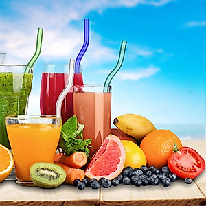 14 Pieces 8 x 200 mm Wavy High Borosilicate Transparent Glass Straws Cute Colored Glass Straws Fun Clear Hard Reusable Straws for Beverages, Coffee, Milk, Tea Straws Kids (Bright Colors)