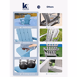 KINGYES Folding Adirondack Chair, HDPE All-Weather Folding Adirondack Chair, Light Blue