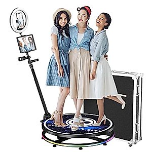 YCKJNB 360 Photo Booth 31.5" Machine with Flight case,3 People Stand,Free Custom Logo with Extra Replacement Accessories,Software APP Control, Rotating Platform Auto Slow Motion Spinner Camera Booth