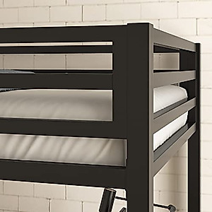 IMUsee Loft Bed Frame for Juniors&Adults, Metal Loft Bed Twin Size with Safety Guardrail&Removable Ladder, Space-Saving, Noise Free, Matte Black